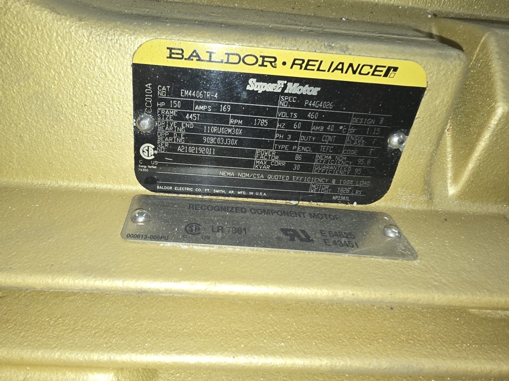 150 HP Baldor EM4406TR-4, AC Motor, 445T Frame | Plastic Machinery ...